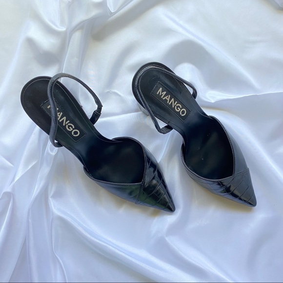 Mango | Shoes | Mango Pointed Toe Black Slingback Heels | Poshmark